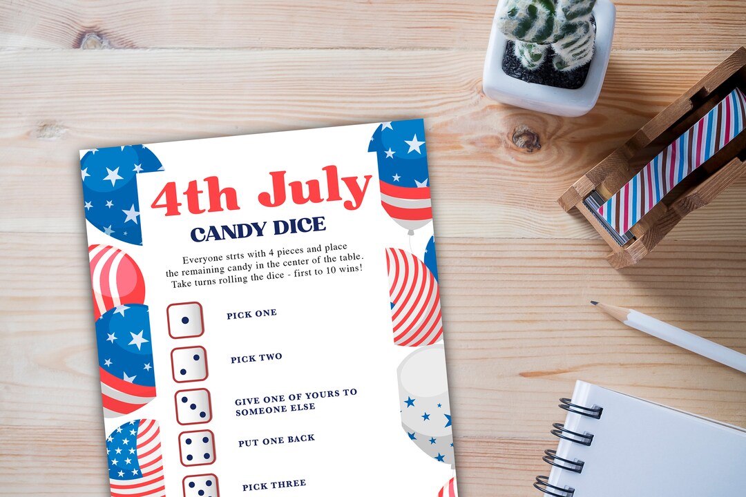 4th of July Candy Dice Game Printable, Independence Day Kids Game ...