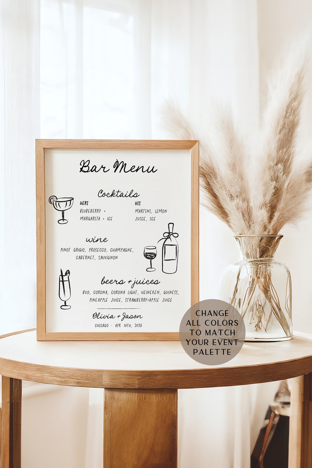 Bar Menu Sign, Table Top Drink Menu Printable, Handwritten Cocktails ...