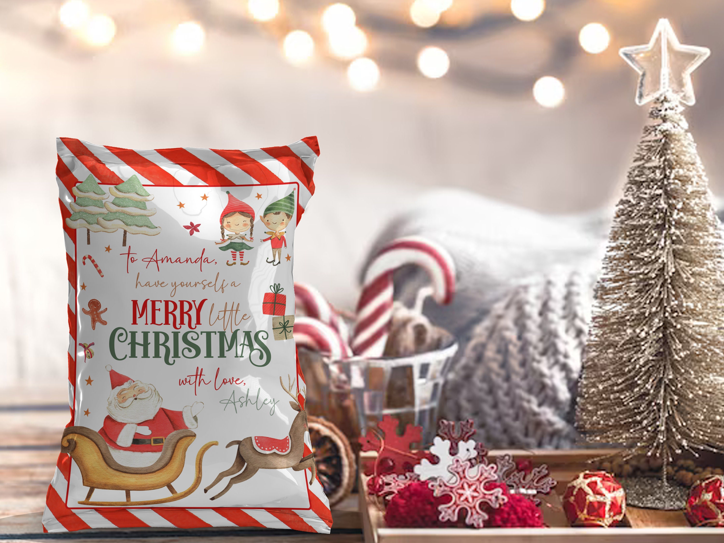 Personalized Christmas chips bag, holiday snacks treat bags, magical ...