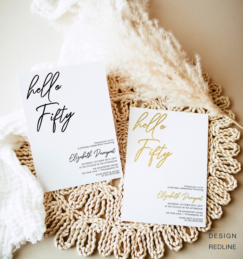 50 Years Birthday Invitation Template, Hello Fifty Birthday Elegant ...