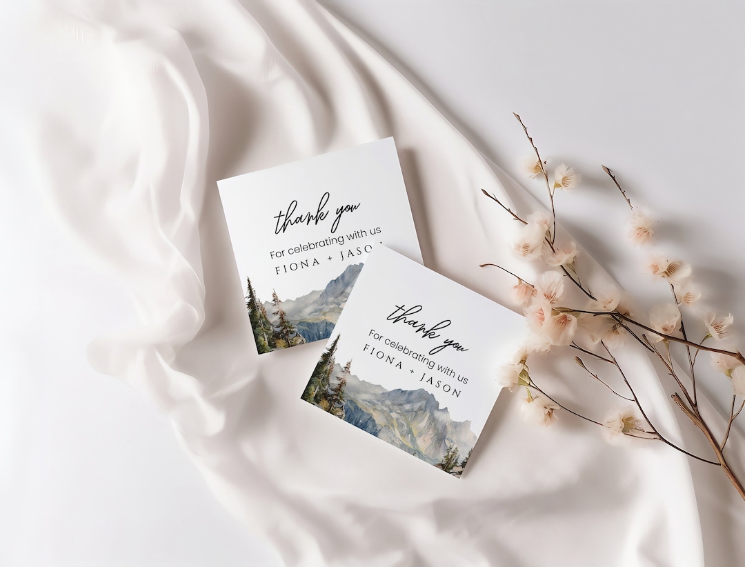 Mountain Wedding Favor Tag Template, Watercolor Mountain Forest Party ...