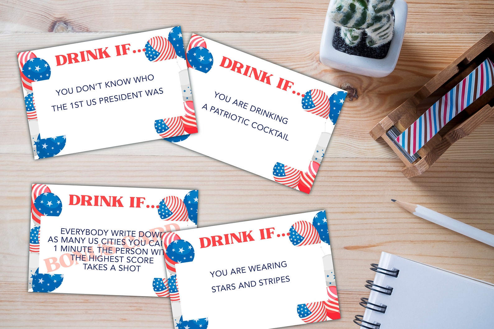 4th of July Drink Game Printable, Independence Day Drink If Cards Game ...