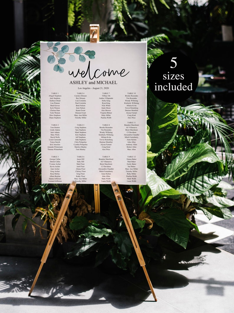 Eucalyptus Seating Chart Printable Greenery Seating Plan - Etsy