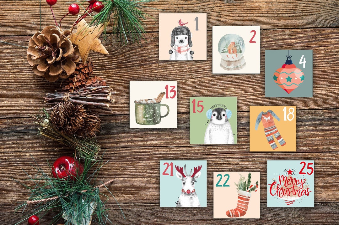 Advent Calendar Printable, Christmas Countdown Calendar Cards, Children ...