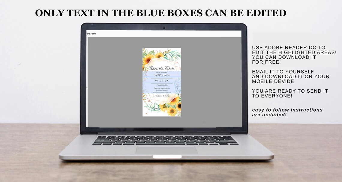 Electronic Save the Date Template Sunflowers Digital Save the - Etsy