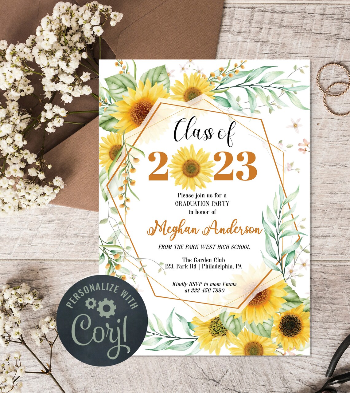 Sunflowers Graduation Party Invitation Printable Instant - Etsy