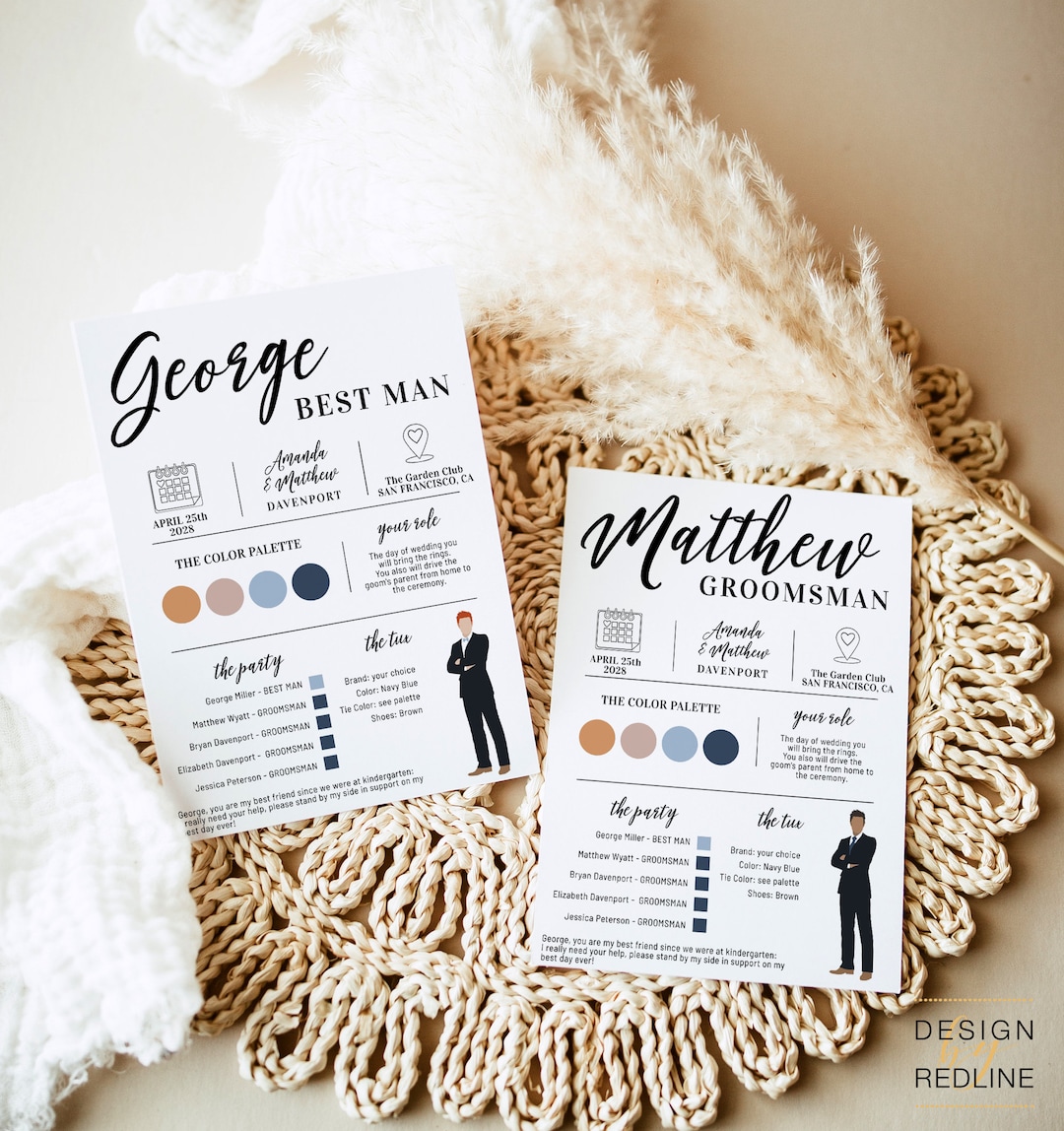 Groomsman Info Card Template, Best Man Information Card, Groomsman ...
