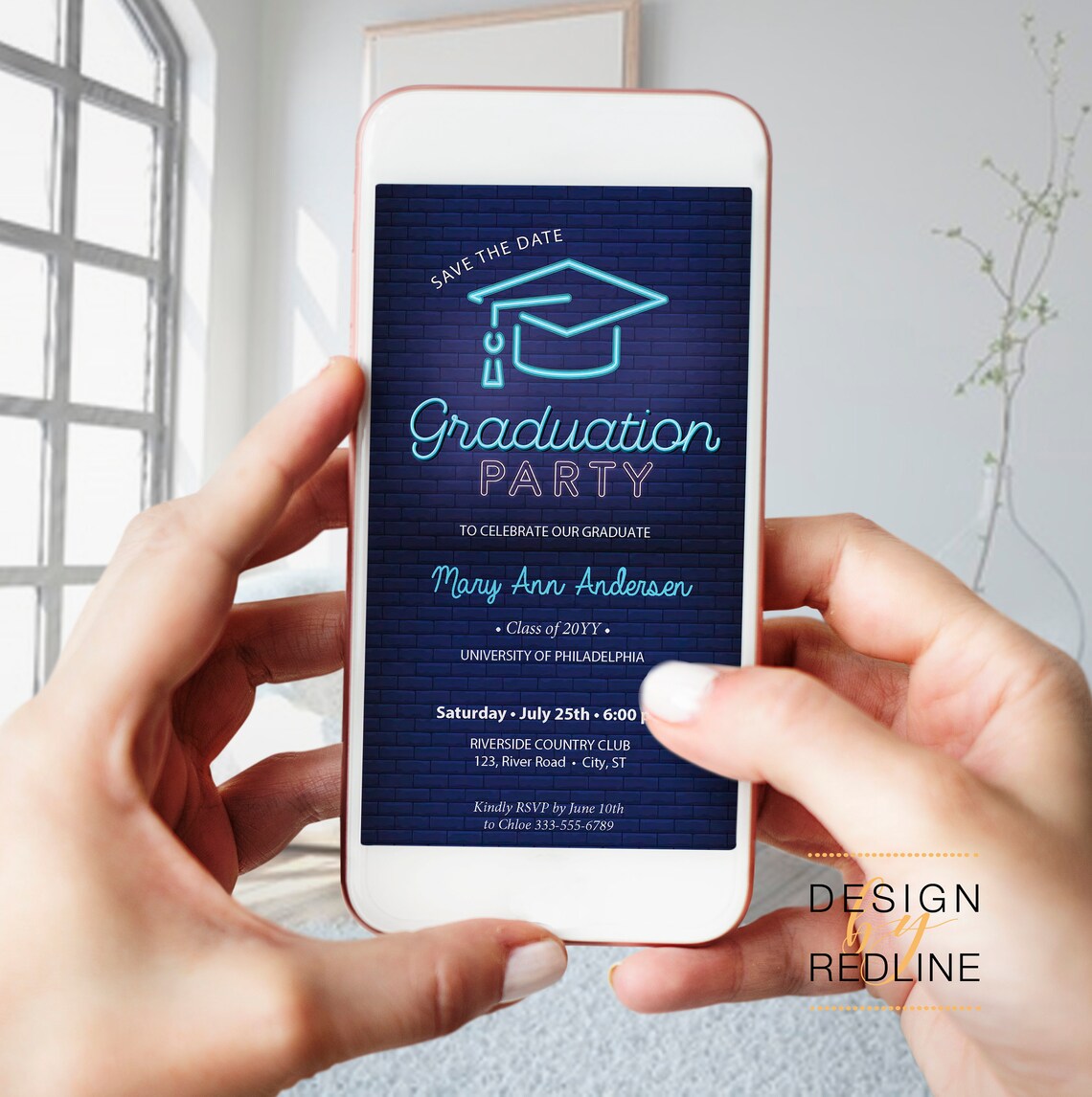Neon Graduation Party Invitation Digital Electronic Grad - Etsy