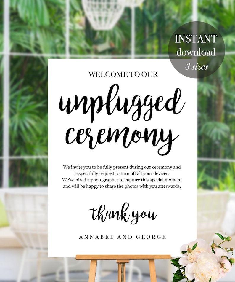 Unplugged Wedding Template Sign Unplugged Ceremony Printable - Etsy