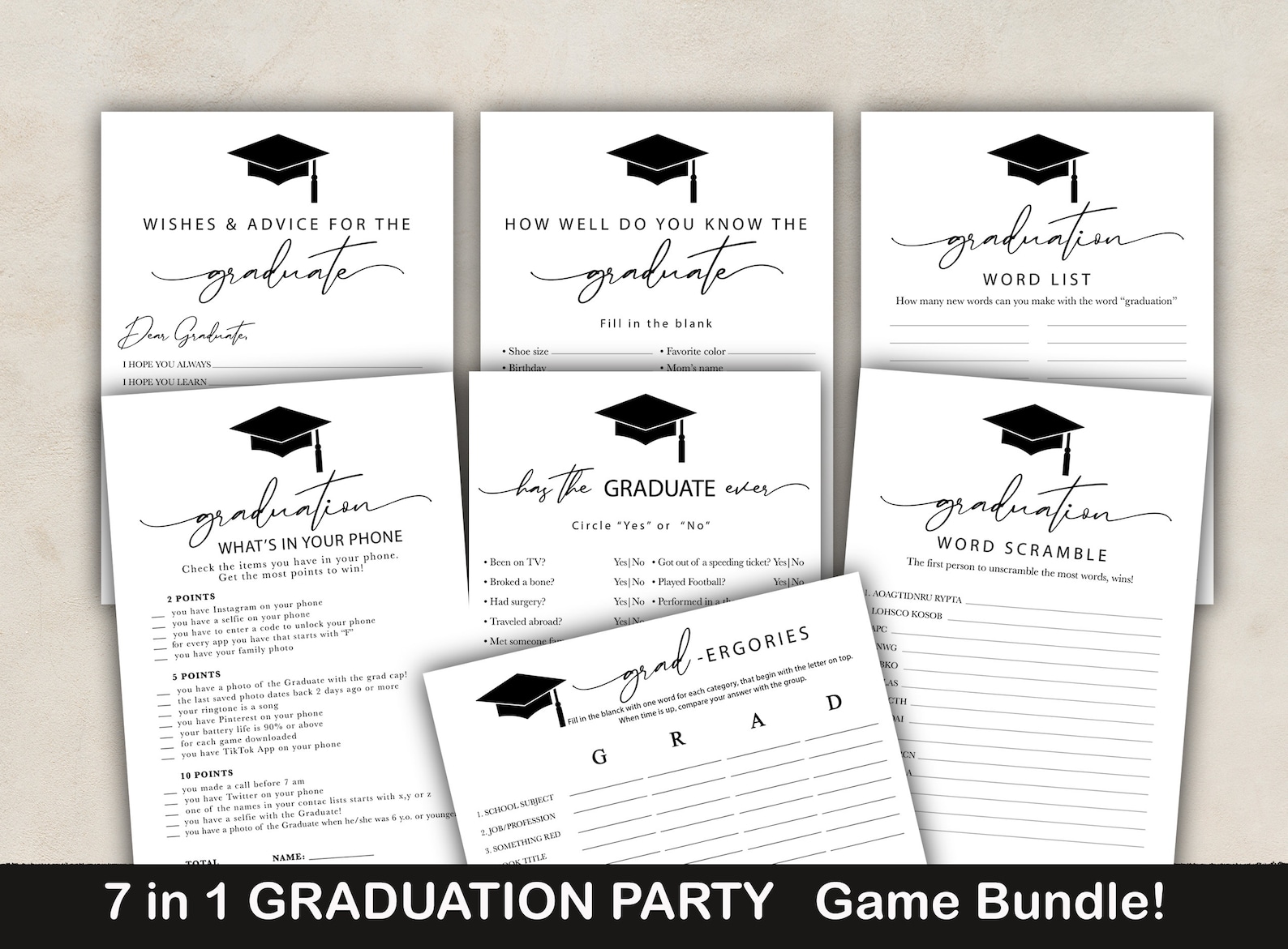 Graduation Party Games Printabe, Black White Graduation Party Game ...
