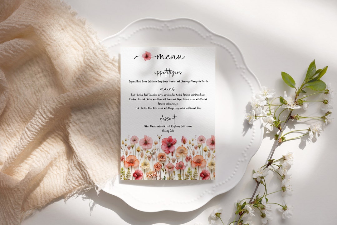 Garden Menu Card Template, Dinner Birthdya Party, Outdoor Lunch, Summer ...