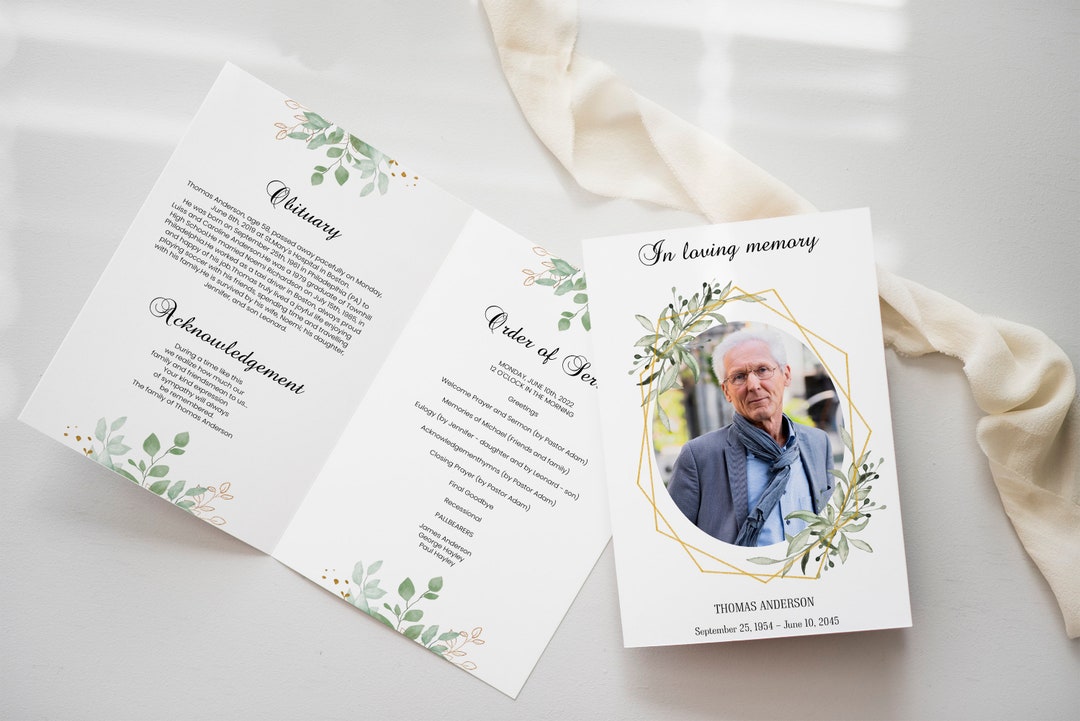 Funeral Program Foldable Printable, Custom Photography Elegant Funeral ...