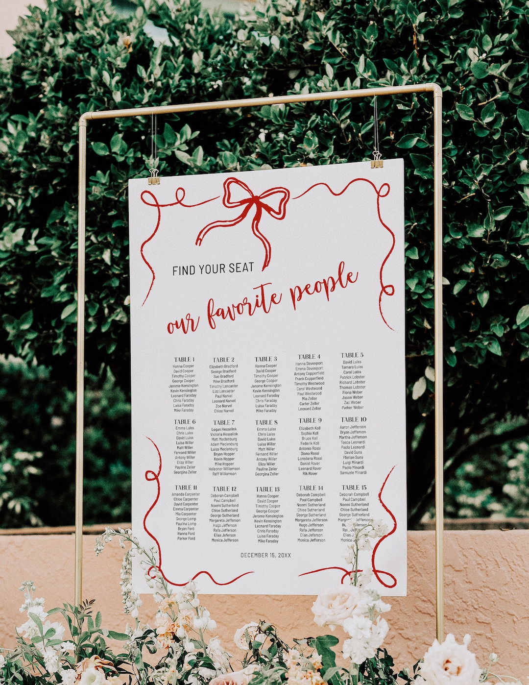 Holiday Party Seating Chart Poster, Festive Red Bow Seating Chart Sign ...