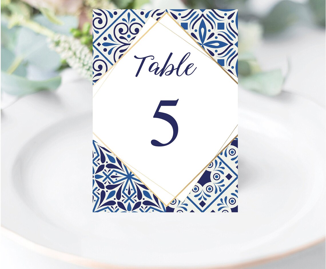 Blue Tiles Table Numbers Wedding Table Numbers Printable - Etsy