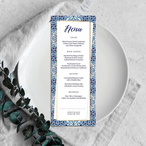 Mediterranean Tiles Menu Template Portuguese Tiles Dinner - Etsy