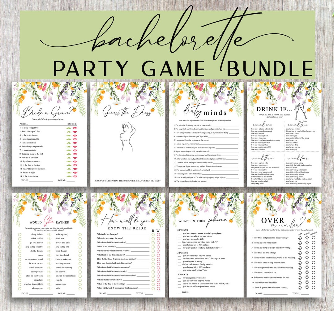 Bridal Shower Games Bundle, 8 Bachelorette Games Package, Wedding ...