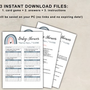 Baby Shower Game Printable, Survey Game for Virtual Baby Shower or in ...