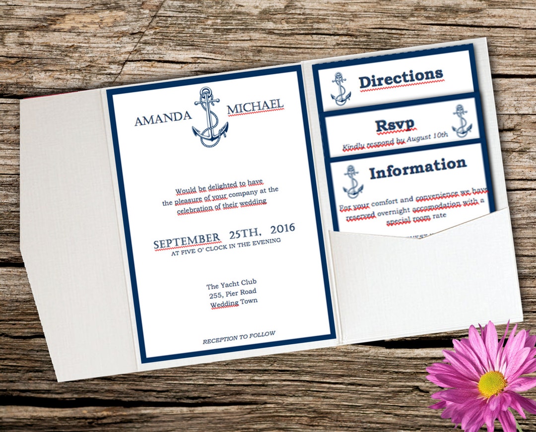 Nautical Wedding DIY Pocket Invitation Template INSTANT - Etsy