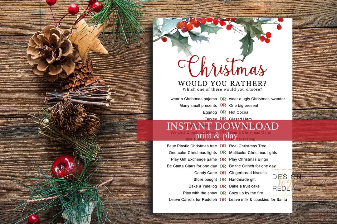 Would You Rather Christmas Game Printable, Holiday Party Fun, This or ...