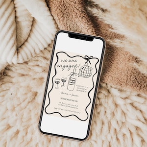 Hand Drawn Engagement Party Invitation Template, Disco Ball and Wine ...