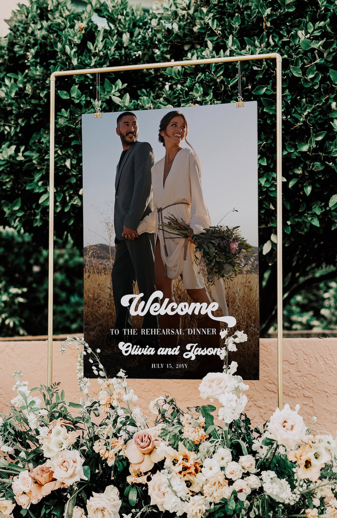 Rehearsal Dinner Welcome Sign Template Retro Fancy Script Photo Welcome ...