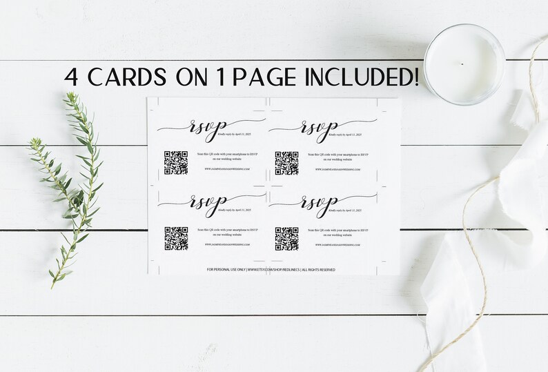 RSVP With QR Code Card Printable Elegant Wedding Reply Insert | Etsy