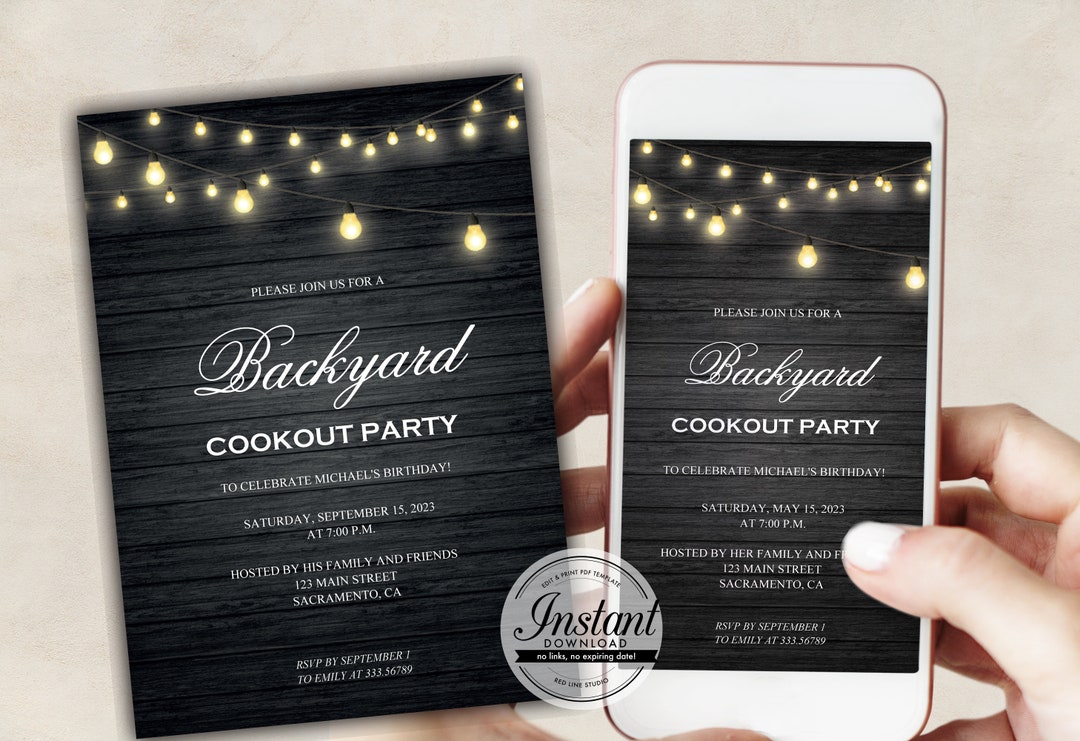 Backyard Cookout Party Invitation Printable, Birthday, Baby Shower ...