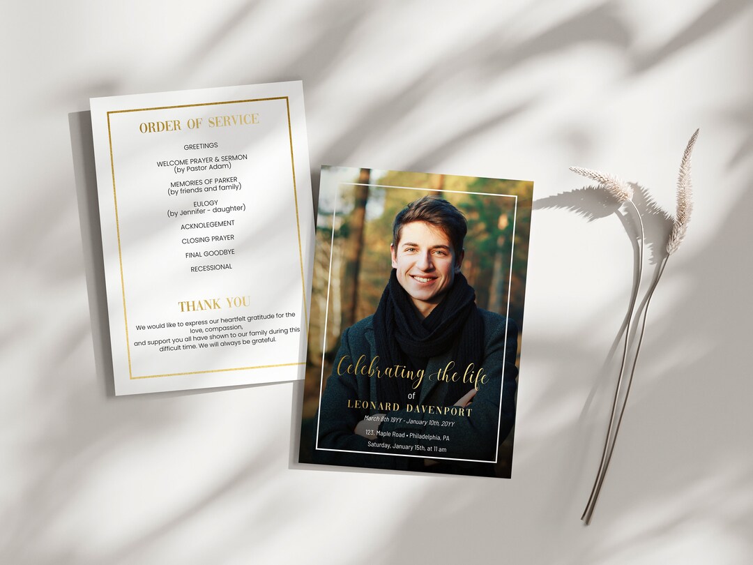 Funeral Memorial Photo Order of Service Program Template, Large ...