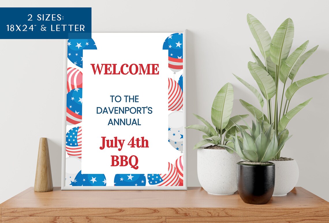 4th of July Sign Template July 4th Welcome Sign Fully - Etsy