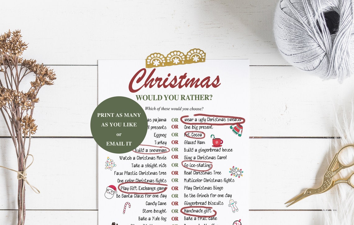 Would You Rather Printable Christmas Game Christmas Family | Etsy