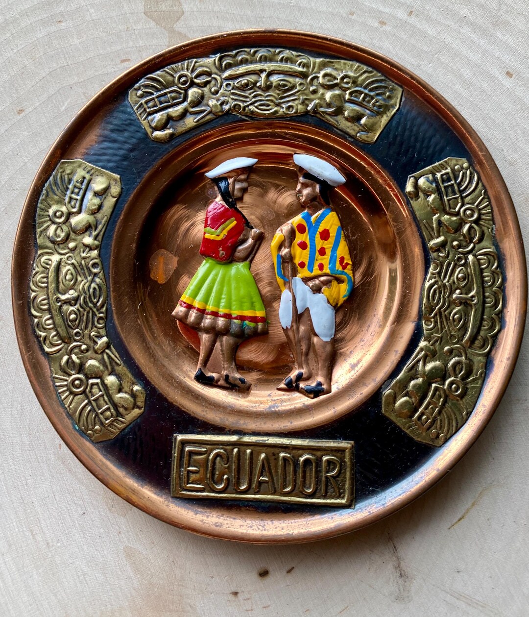 Vintage Ecuador Copper Plate-souvenir-hand Crafted-hand Painted-wall ...