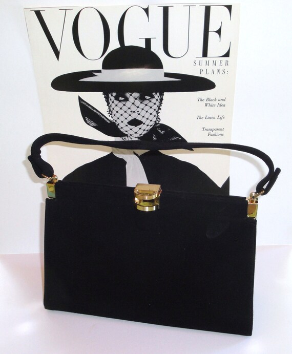 Vintage Mad Men Retro Black Moleskin Handbag - Purse … - Gem