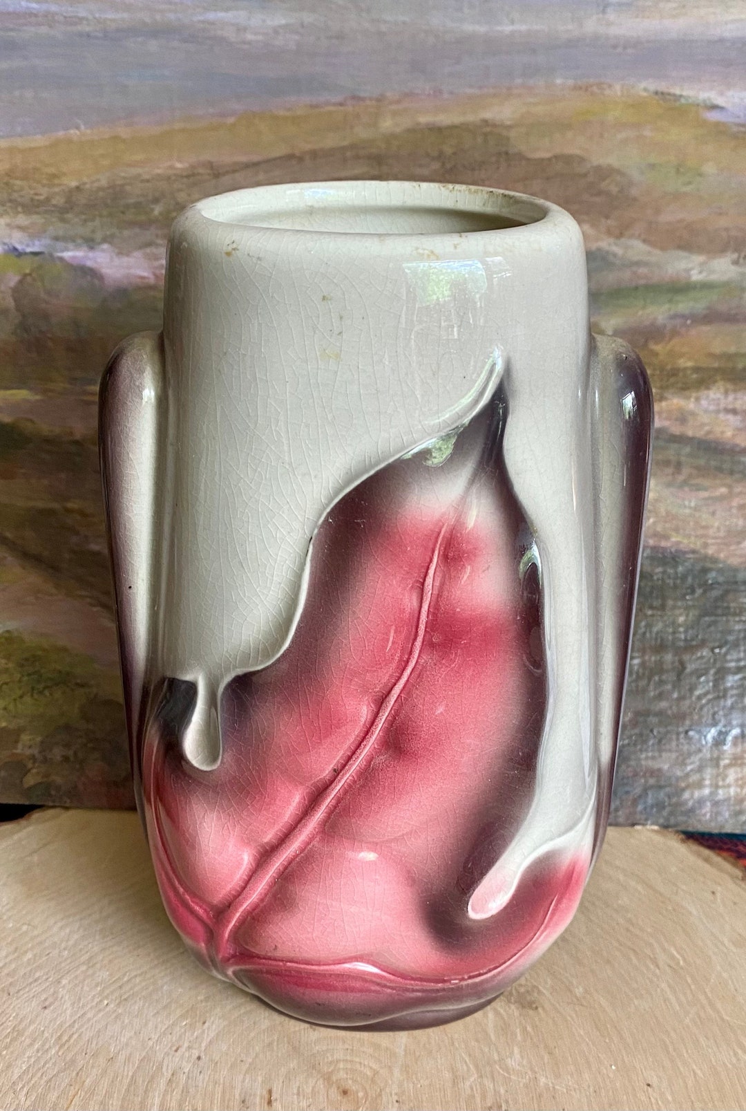 Royal Copley Leaf Vase-retro-pink-grey-mid Century-harmony-collectibles ...