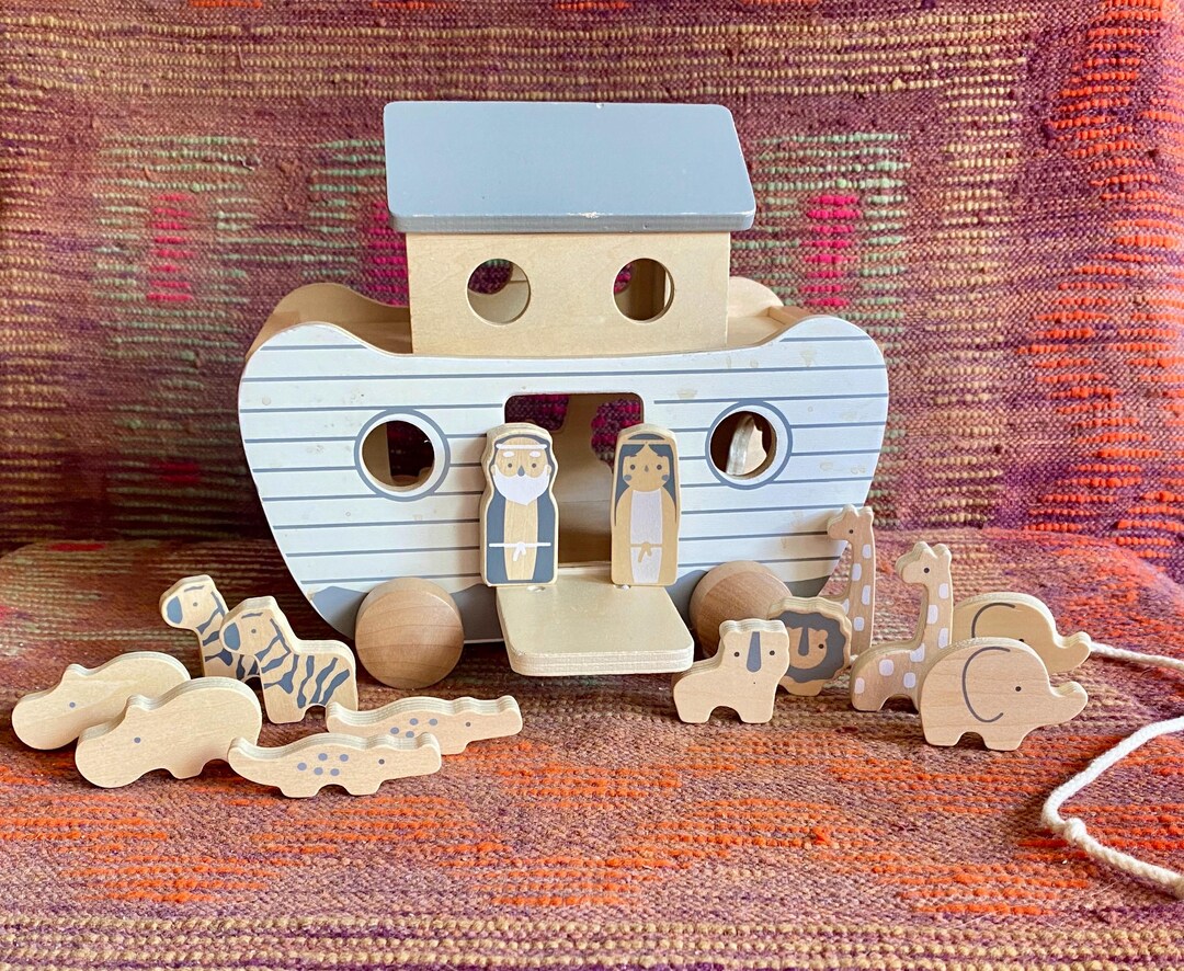Noah’s Ark Pull Toy-wood-pottery Barn-wooden Figurines-animals ...