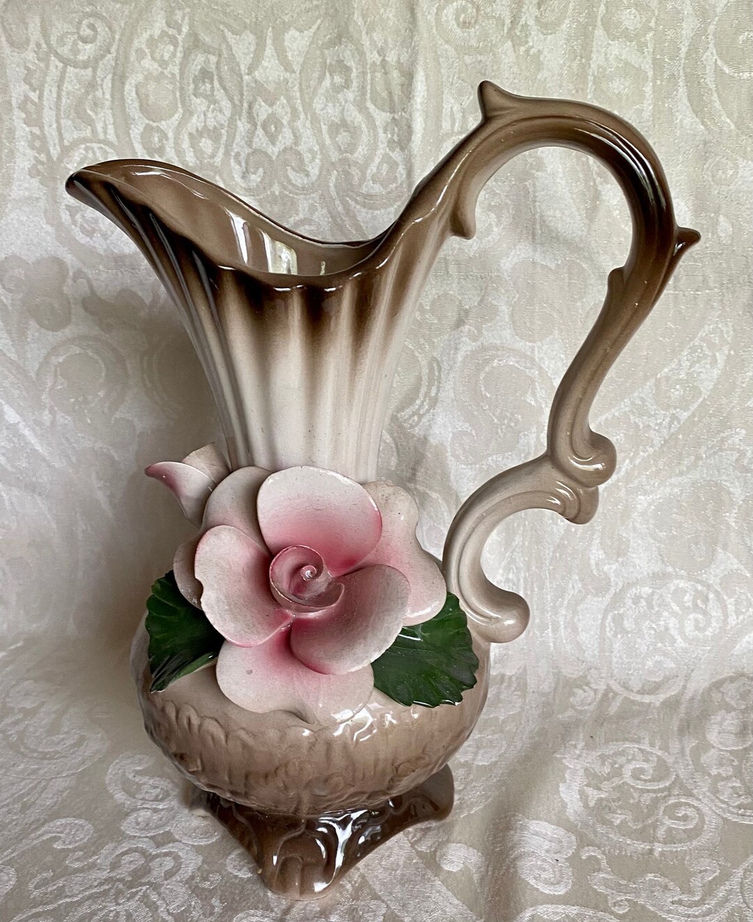 Italian Porcelain Nuova Capodimonte I. I. E. Pitcher Vase-pink Rose ...