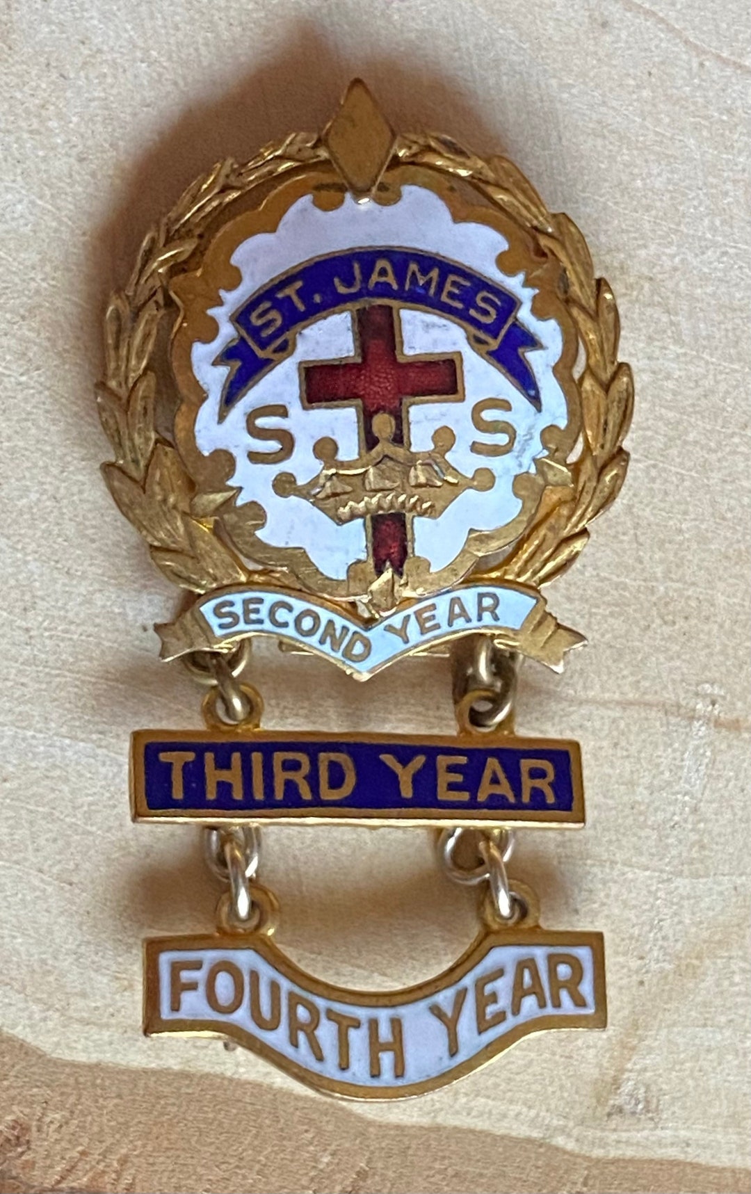 Vintage St James Sunday School Pin - 10k Gold Filled Enamel Bar Pin - Etsy