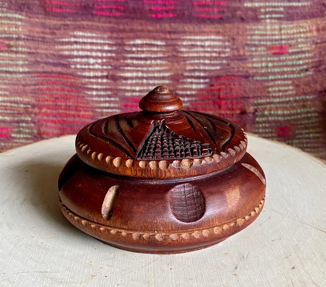 Hand Carved Wooden Caribbean Box-brown-trinket Box With Lid-jewelry Box ...