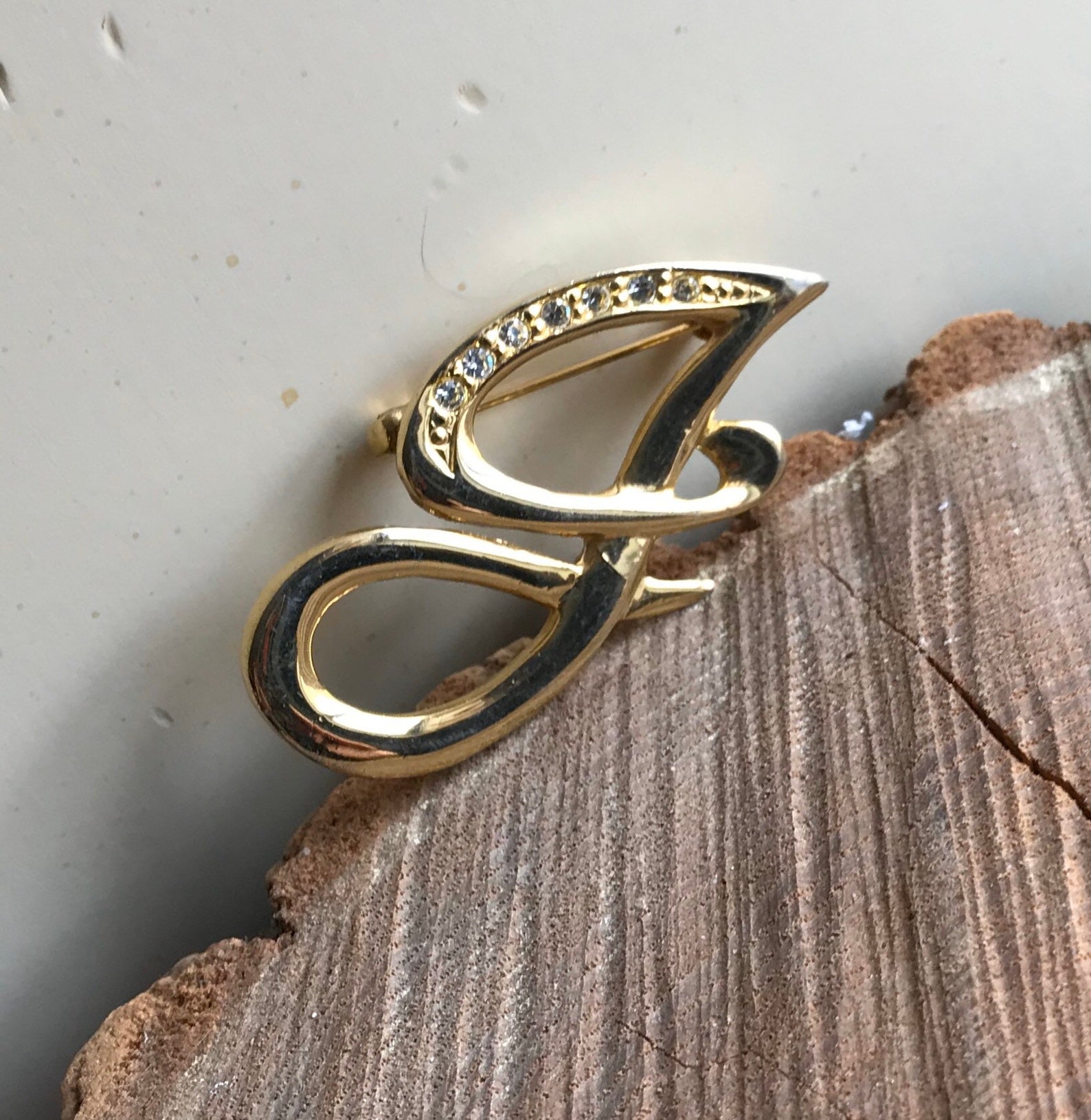 G Initial Brooch-Gold Toned-Rhinestones-G Initial Pin-Monogram - Etsy