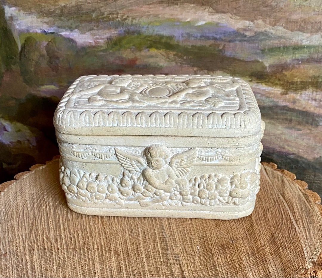 White Beige Cherub Box-trinket Box-jewelry Box-ring Box-ceramic-plaster ...