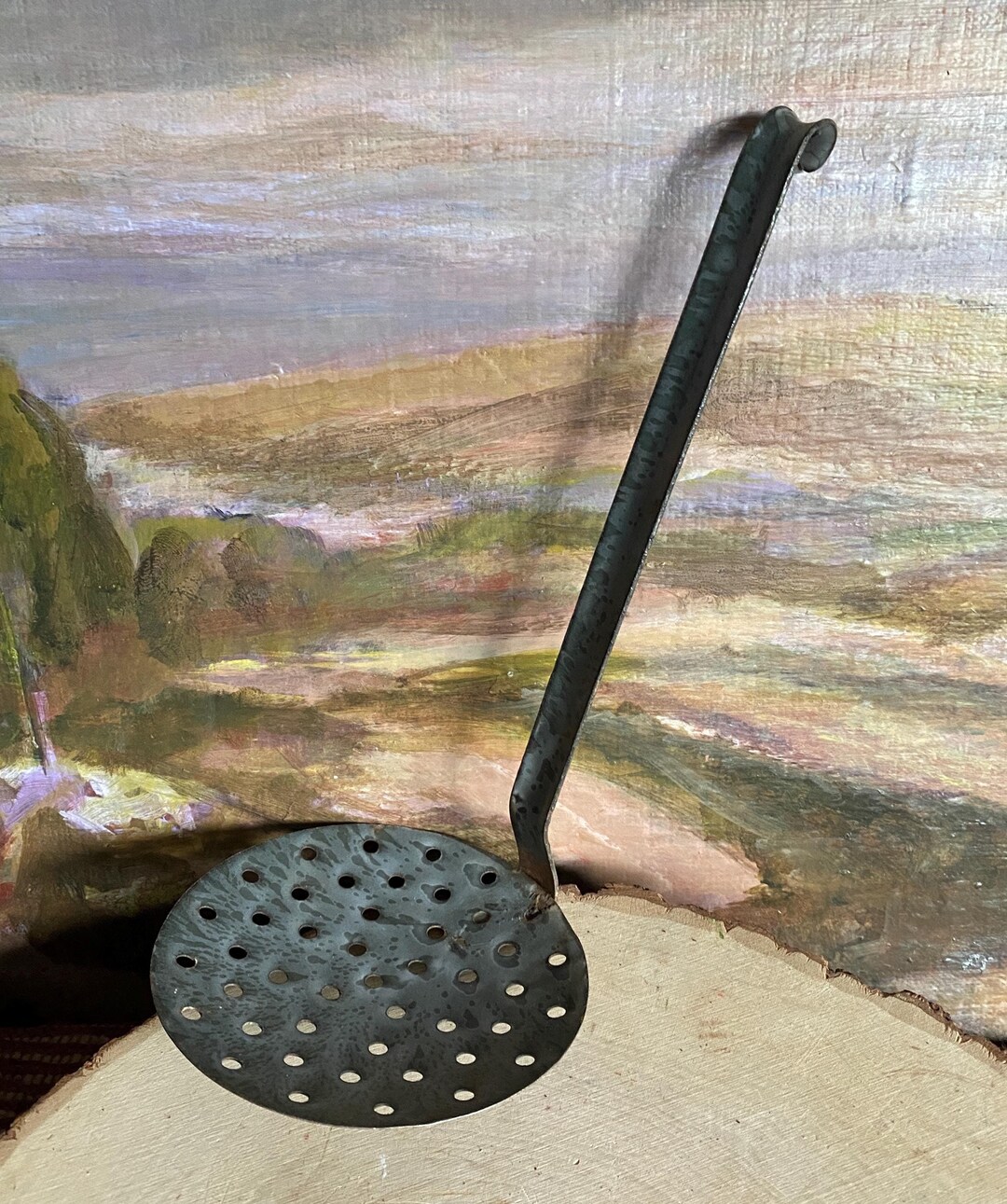 Vintage Enamelware Slotted Ladle-farmhouse Kitchen-collectibles-grey ...