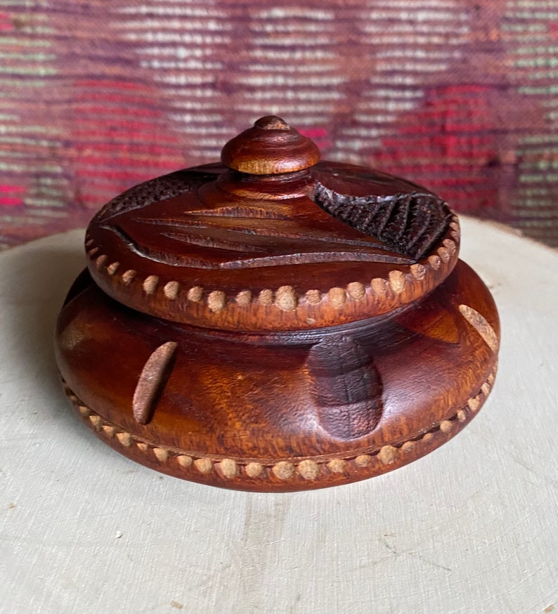 Hand Carved Wooden Caribbean Box-brown-trinket Box With Lid-jewelry Box ...