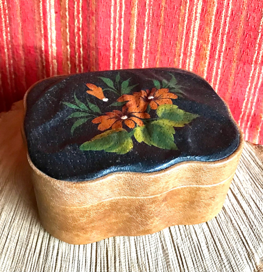 Vintage Leather Trinket Box-hand Painted-flowers-1940s-germany-jewelry ...