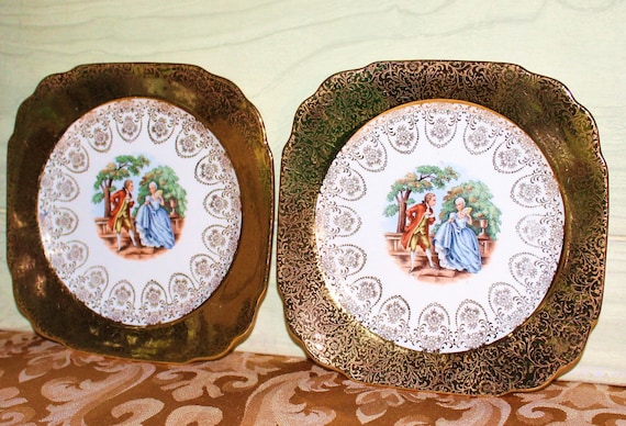 Vintage Hampton China Plates Colonial Design Warranted 22K | Etsy