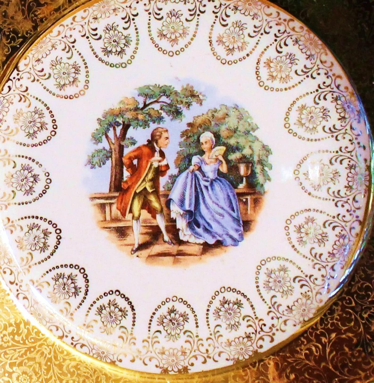 Vintage Hampton China Plates Colonial Design Warranted 22K | Etsy