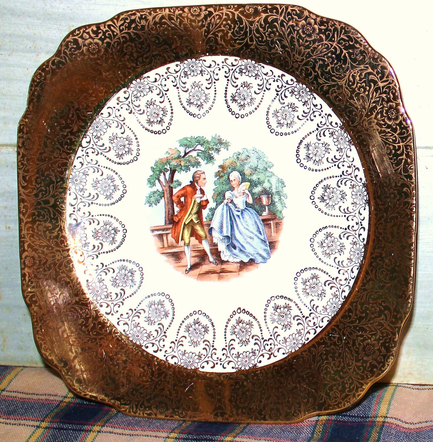Vintage Hampton China Plates Colonial Design Warranted 22K | Etsy