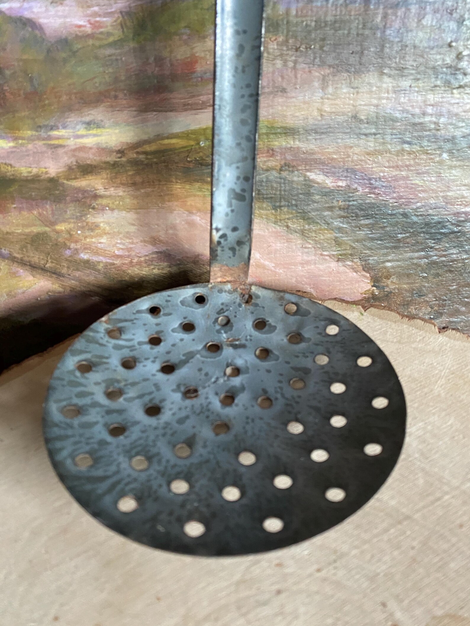 Vintage Enamelware Slotted Ladle-farmhouse Kitchen-collectibles-grey ...