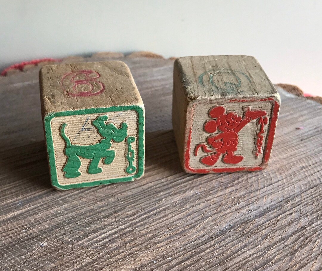 Vintage Disney Wooden Blocks-two Blocks-collectibles-mickey-snow White ...