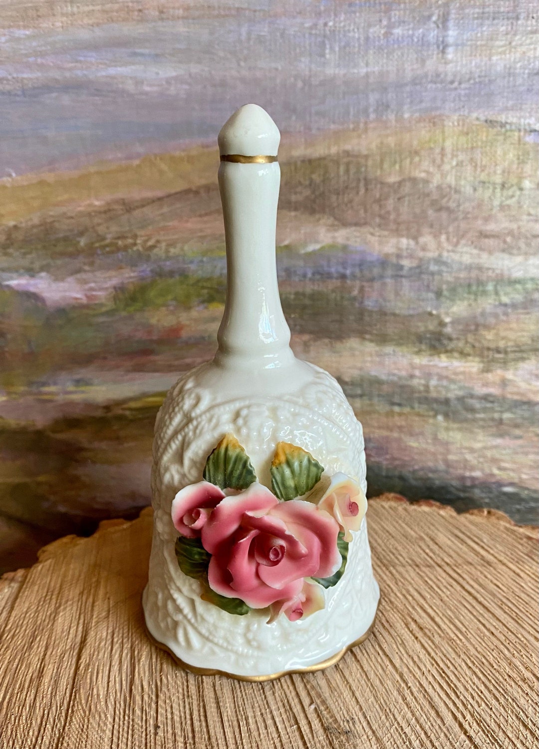 Porcelain Bell-roses-gold Trim-off White-pink-flowers-collectibles-hand ...