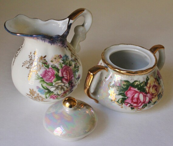 Vintage Iridescent Hand Painted Sugar Bowl and Creamer | Etsy