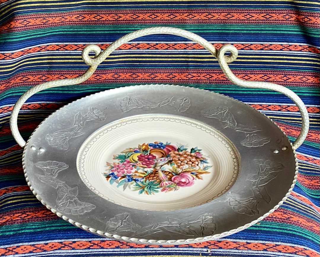 Vintage Large Round Wrought Farberware Aluminum Serving Tray-basket ...